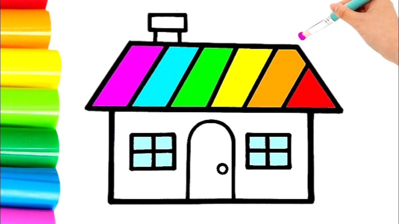 How to draw Rainbow House Drawing Easy with Water Color Painting for ...