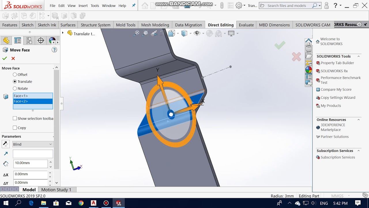 Move or Translate Face Feature on Solidworks - YouTube