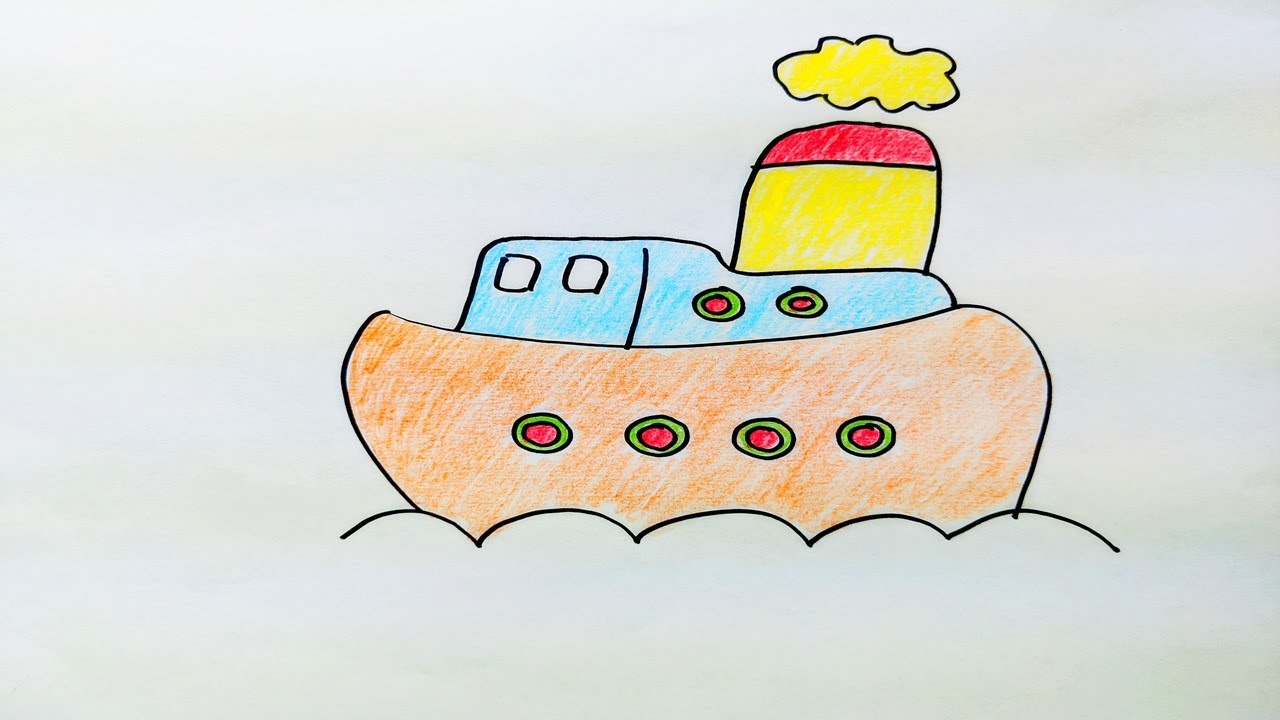 How To Draw Ship, Steamboat . Easy. Step by step. Drawing for kids ...