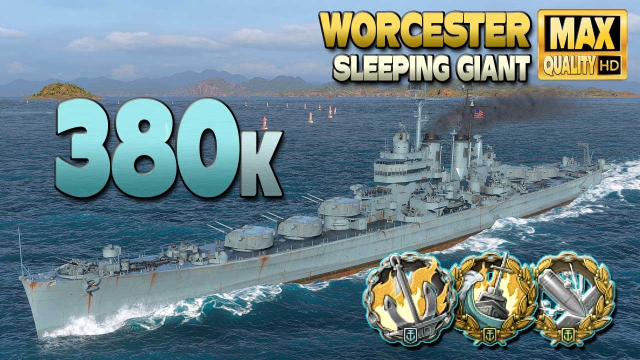 Cruiser Worcester: Huge 380k on map Sleeping Giant - World of Warships - YouTube