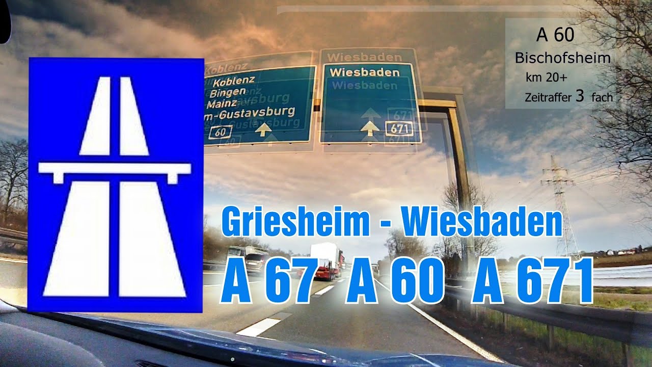 Autobahn A67, A60, A671 Griesheim Wiesbaden - YouTube