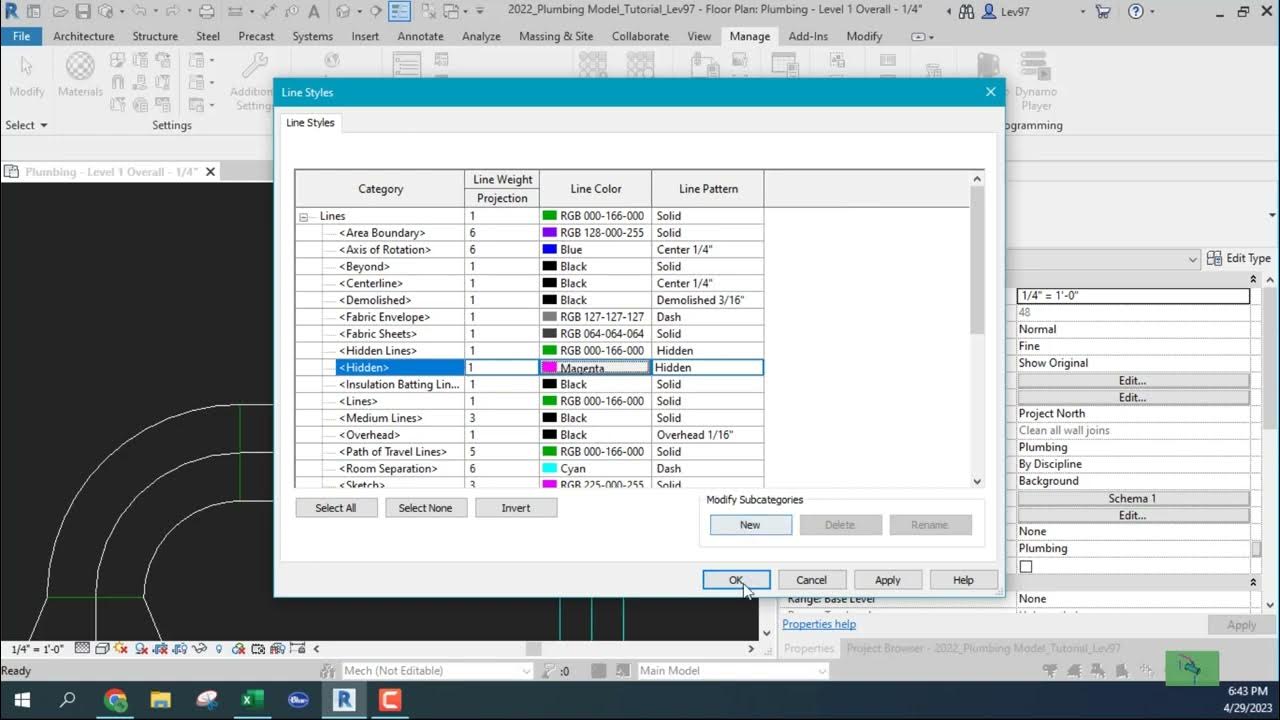How To Use Hidden Lines and How To Use Line Type Styles In Revit. MEP Settings For Hidden Lines ...