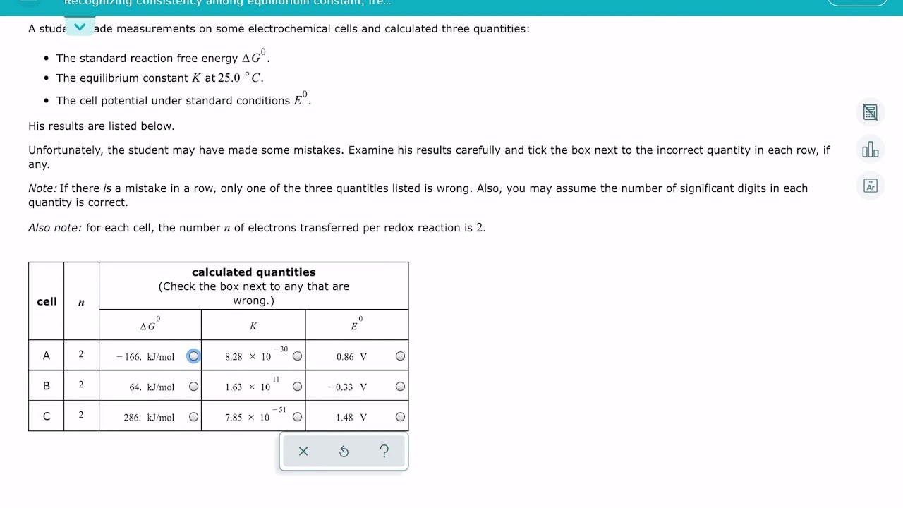 ALEKS: Recognizing consistency among equilibrium constant, free energy ...