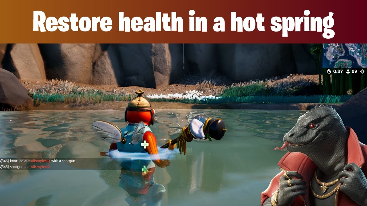Fortnite วิธีทำ Restore health in a hot spring Week 2 - YouTube