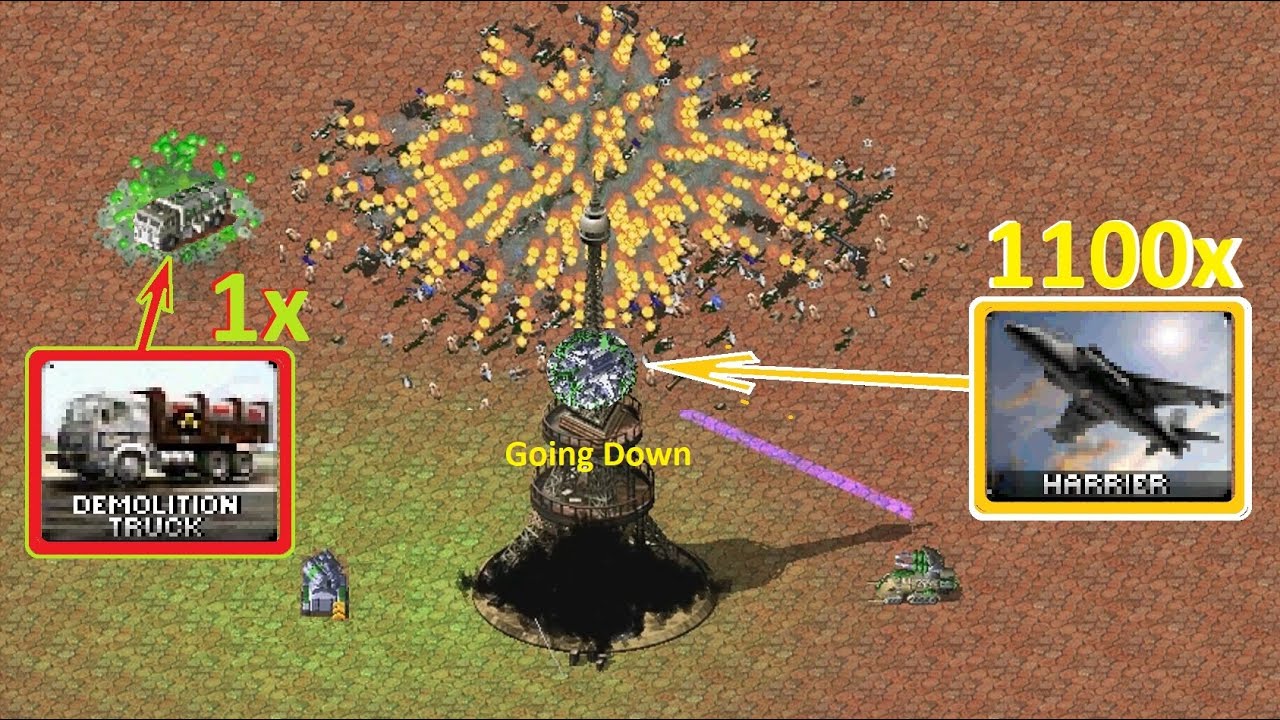 1 Demolition Truck vs 1100 Stacked Harriers: Red Alert 2 - YouTube