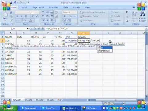 Formula of Sum, Percentage, If Function, Merge & Center MS Excel 2007 Tutorial in Hindi - YouTube
