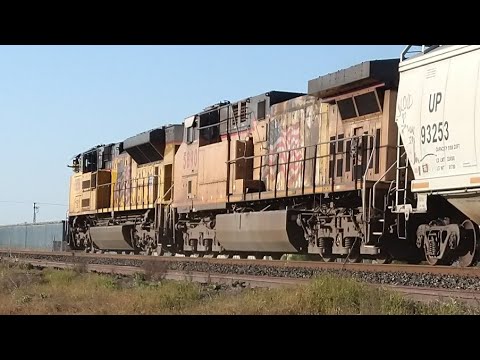 UP 8856 UP 5890 LEAD A NORTHBOUND GRAIN TRAIN WITH UP 7347 AS THE DPU AND A NICE K5LLA HORN SHOW ...