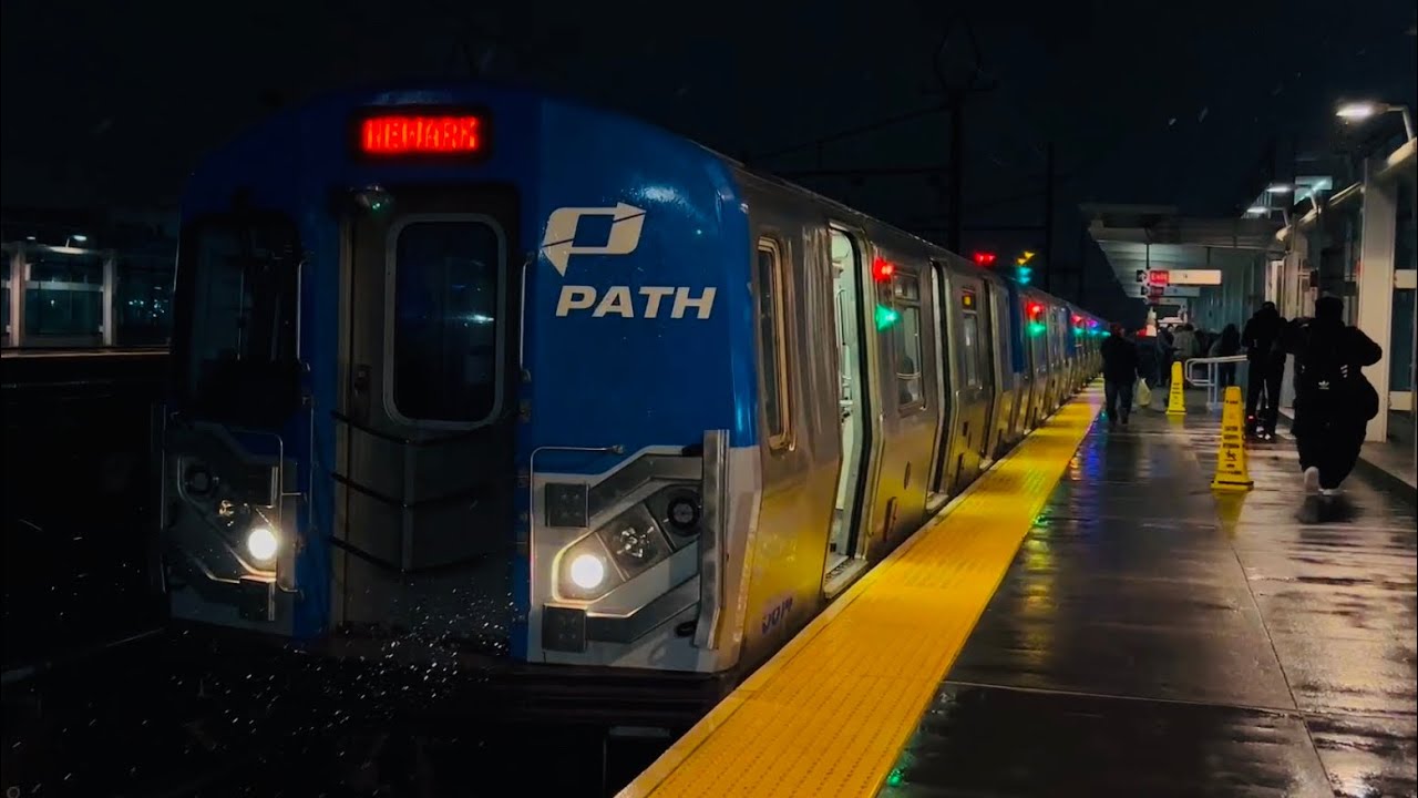 Newark-Penn Station bound PATH PA-5 Train departs while Single-Tracking ...
