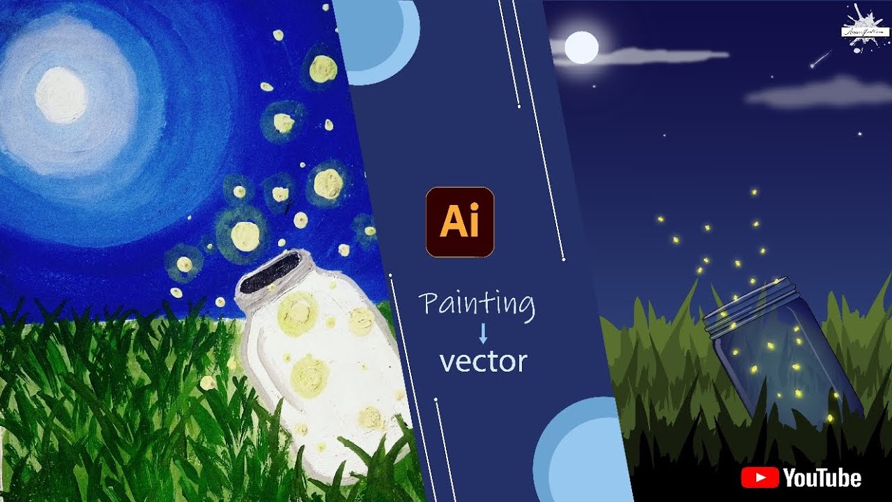 Vector illustration tutorial | Fireflies starry night landscape | Part 1 | Adobe illustrator CC ...