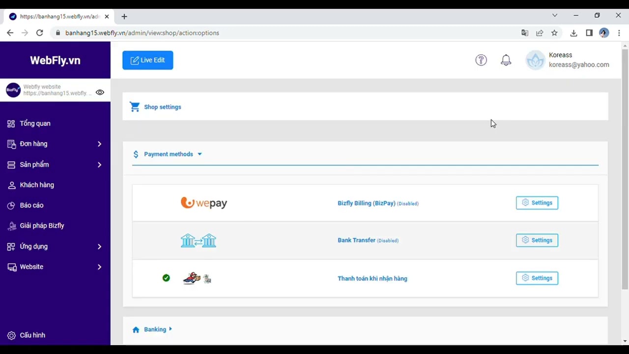 Webfly - Hướng dẫn cấu hình Vận chuyển và Thanh toán - YouTube