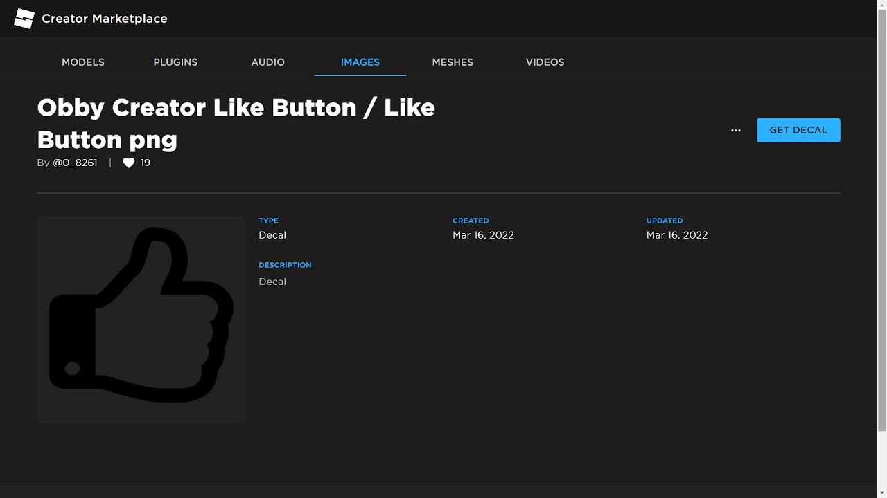 Obby Creator Like Button With No Background - YouTube