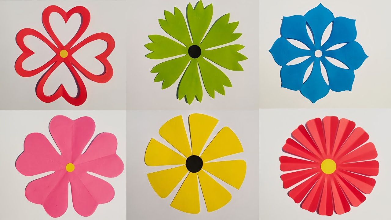 6 Easy Paper Flowers | Simple And Easy Paper Flowers Cutting - YouTube