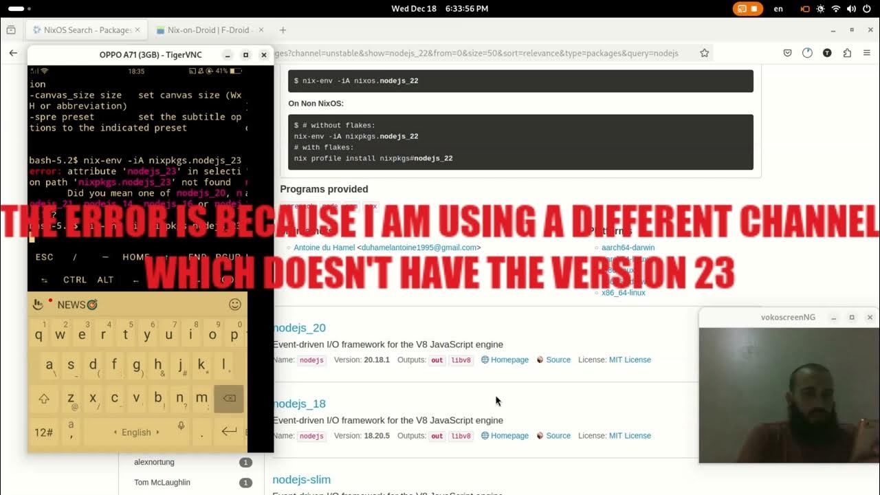 nodejs installation on nix-on-droid - YouTube