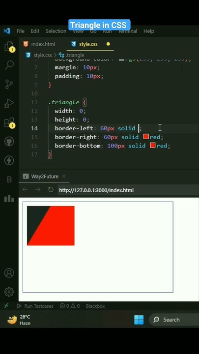 Traingle in CSS📐 #htmlcsswebsite #htmltutorial #csstutorials #javascriptinterviewquestions # ...