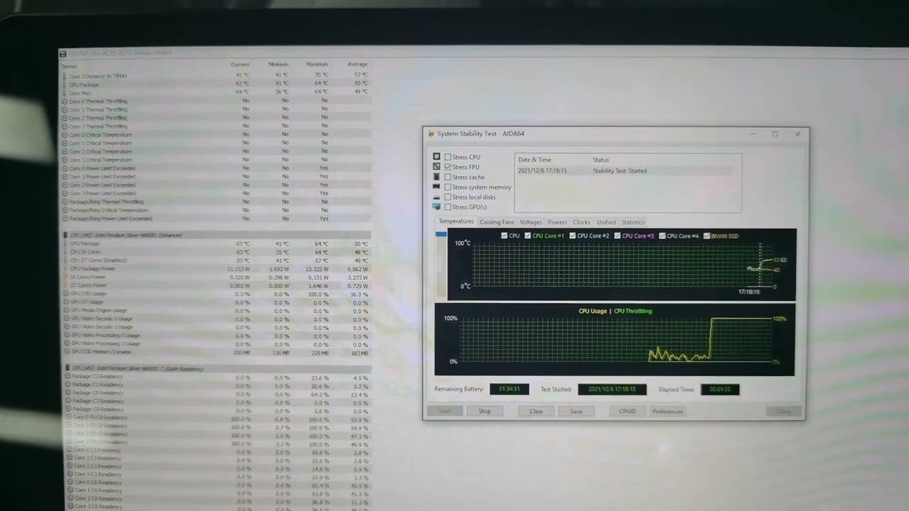 GPD Pocket 3 N6000 version AIDA64 system stability testing - YouTube