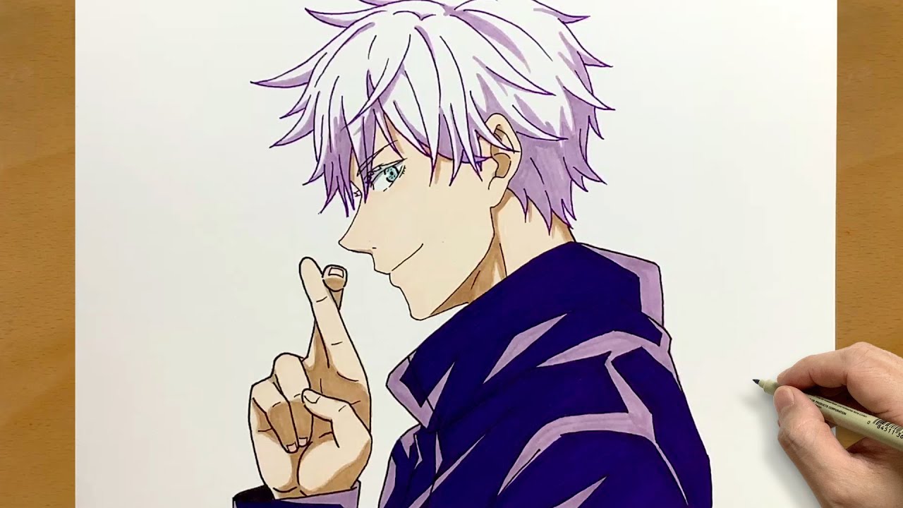 How to draw Gojo Satoru from Jujutsu Kaisen || Gojo colored drawing ...