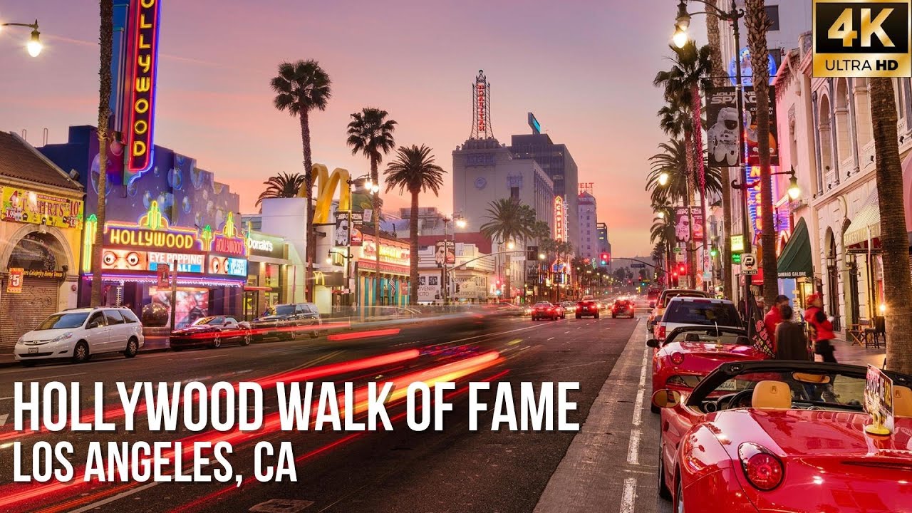 Hollywood Walk of Fame, Los Angeles | Nighttime Walking Tour [4K UHD ...