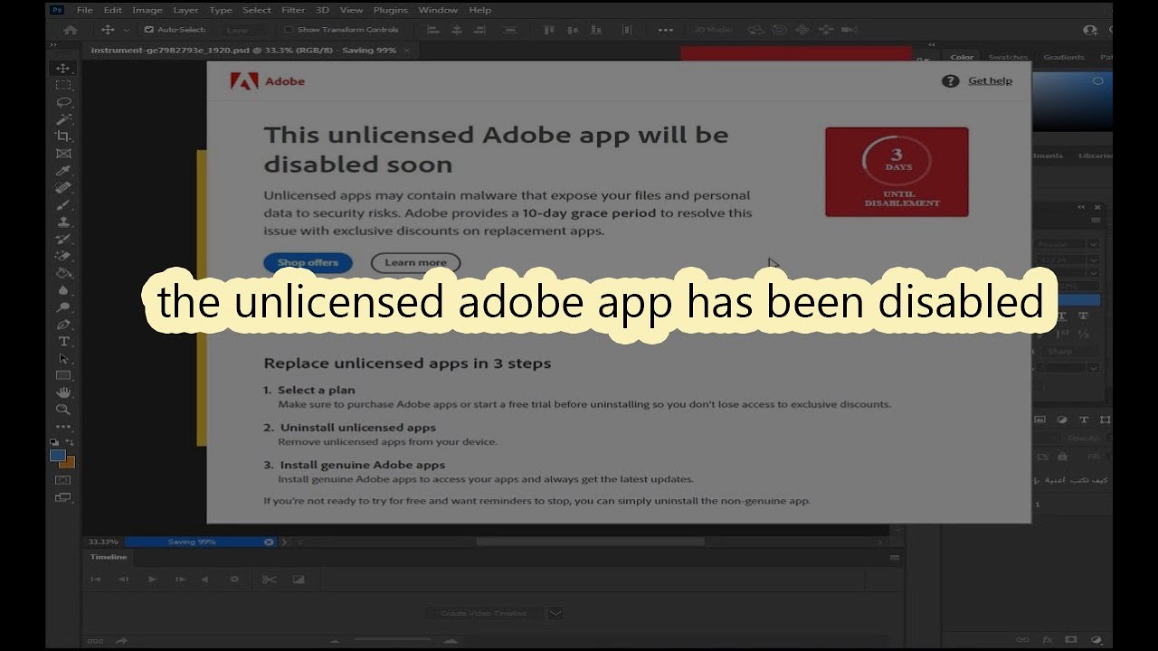 حل مشكلة the unlicensed adobe app has been disabled - YouTube