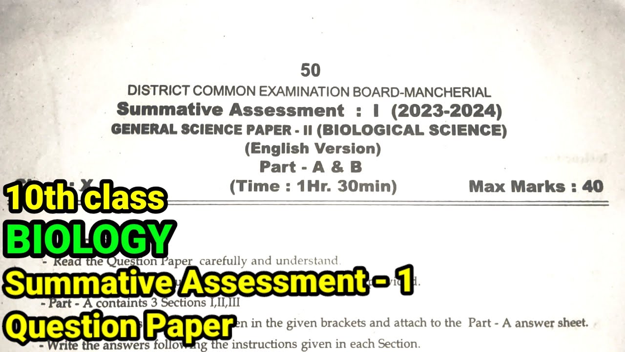 10th class | Biology | Summative Assessment - 1 | Question paper |10th ...
