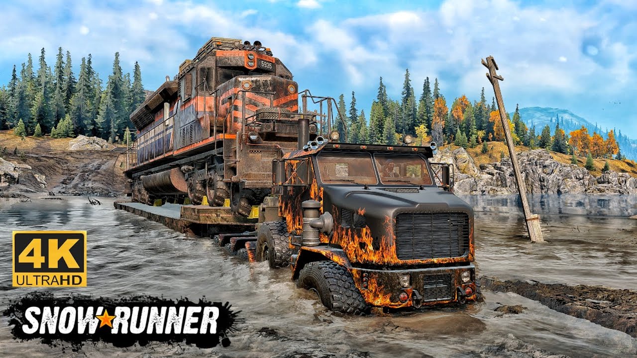 Oshkosh Offroad Truck Towing a Train on Mudding Road In SnowRunner ...