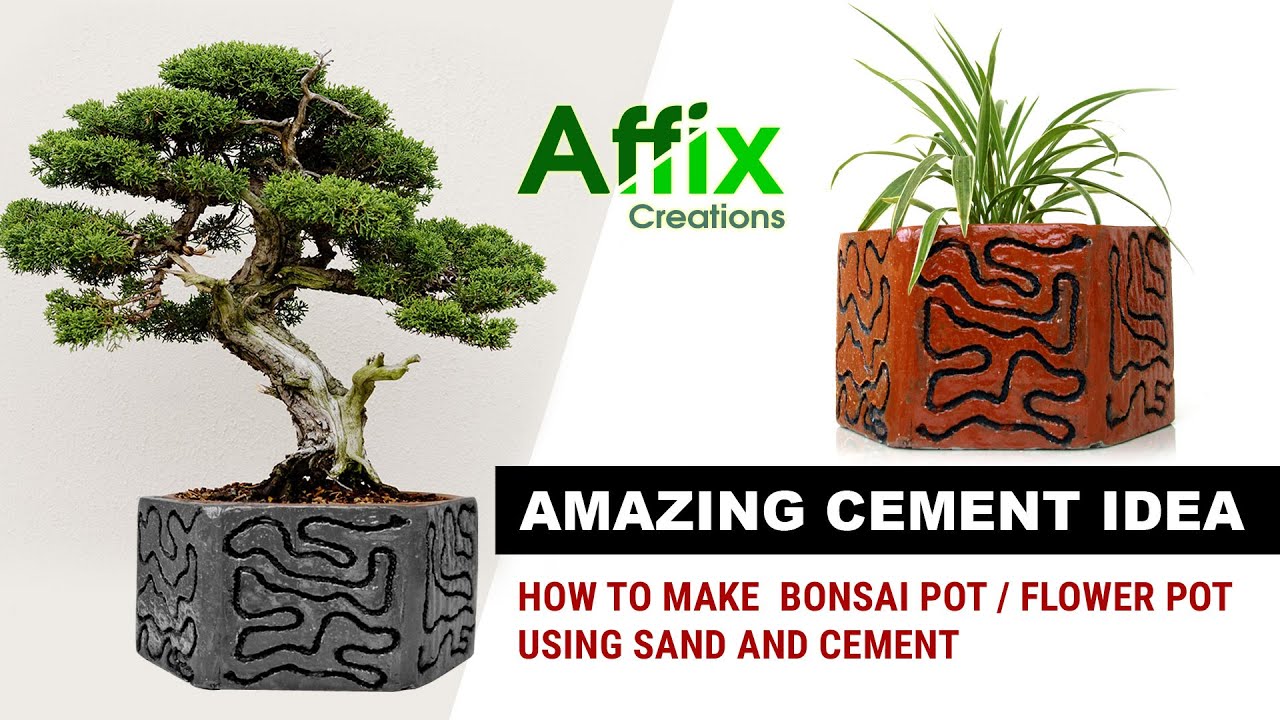 How to make a bonsai pot, Flower pot using Cement. Amazing idea with ...