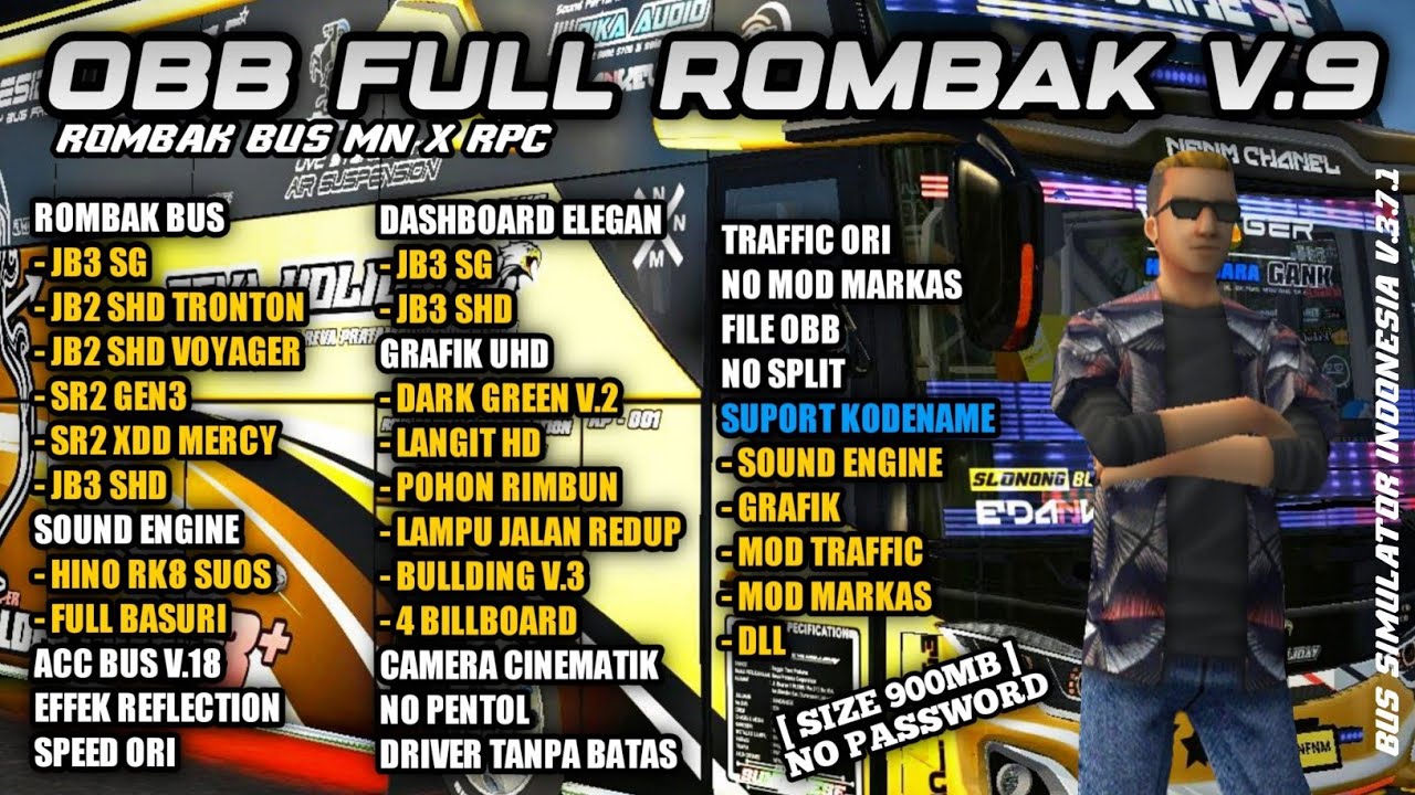 OBB FULL ROMBAK BUS MNXRPC V.9 || BUSSID V.3.7.1 - YouTube