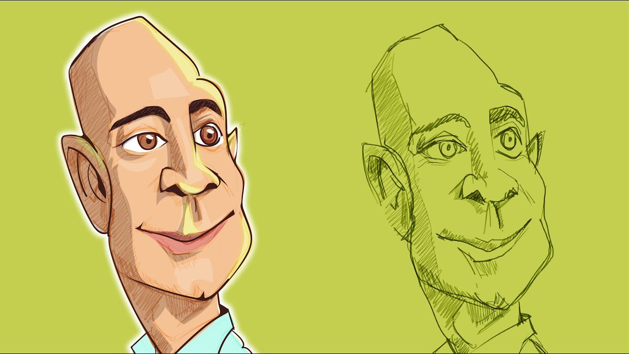 caricature drawing of Jeff Bezos speed time laps - YouTube