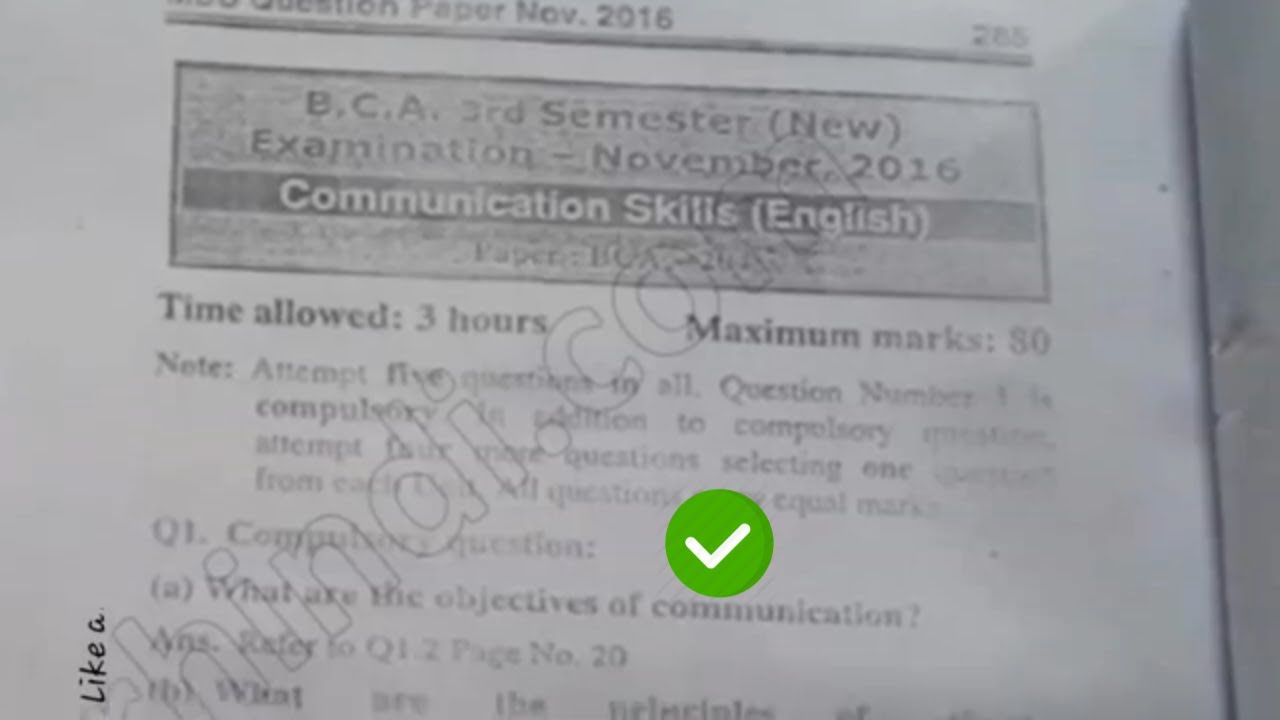 [2016] Mdu BCA 3rd Sem Communication Skill Question Paper # ...