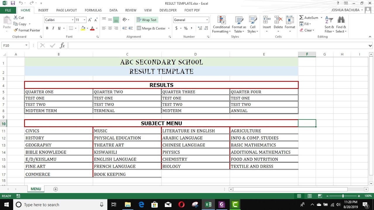 Create Secondary School Results Template From Scratch - Part 2(Creating ...
