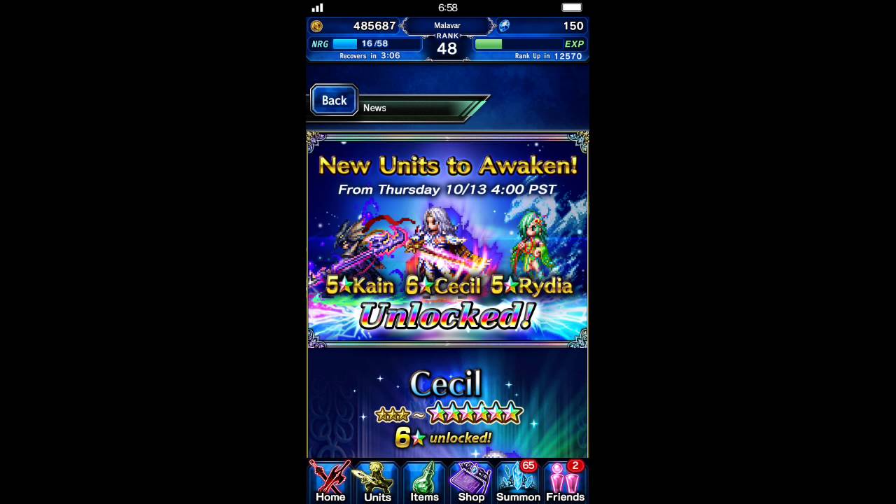 FFBE - 6 Star Cecil Awakening Announcement - Dark Knight Cecil 6 Star and New Dungeons! - YouTube