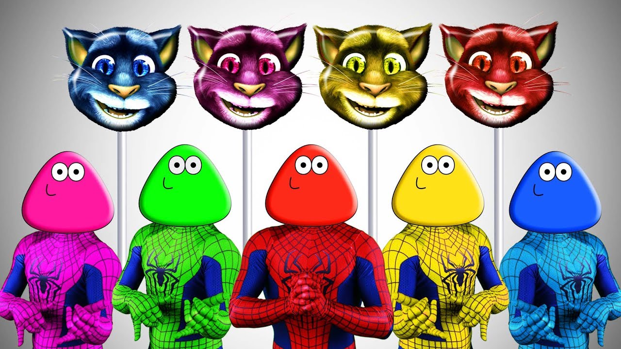 Talking Tom Lollipops Spiderman Pou Finger Family Colors Learn - YouTube