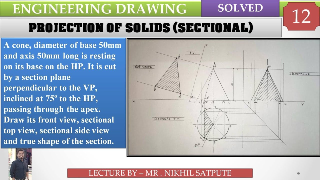 Engineering Drawing | Sections of Solid Problem 12 | Learn with nikhil ...