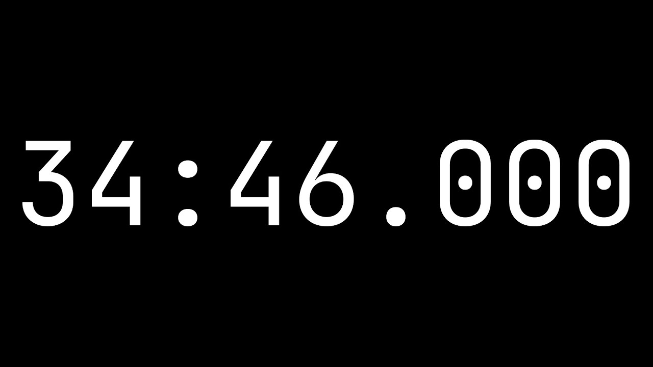 Countdown timer 34 minutes, 46 seconds [34:46.000] - White on black ...
