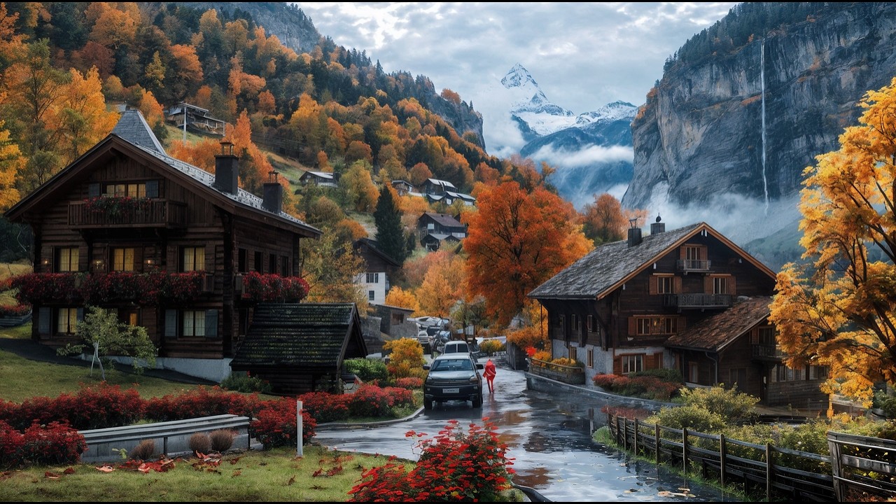 Switzerland in the Rain 🍁 Autumn Drive Through a Cozy Mountain Village ...