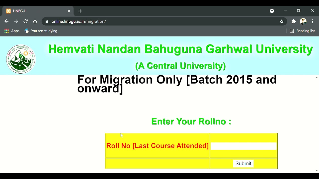 HNBGU MIGRATION CERTIFICATE ONLINE ! How to apply online for Migration ...