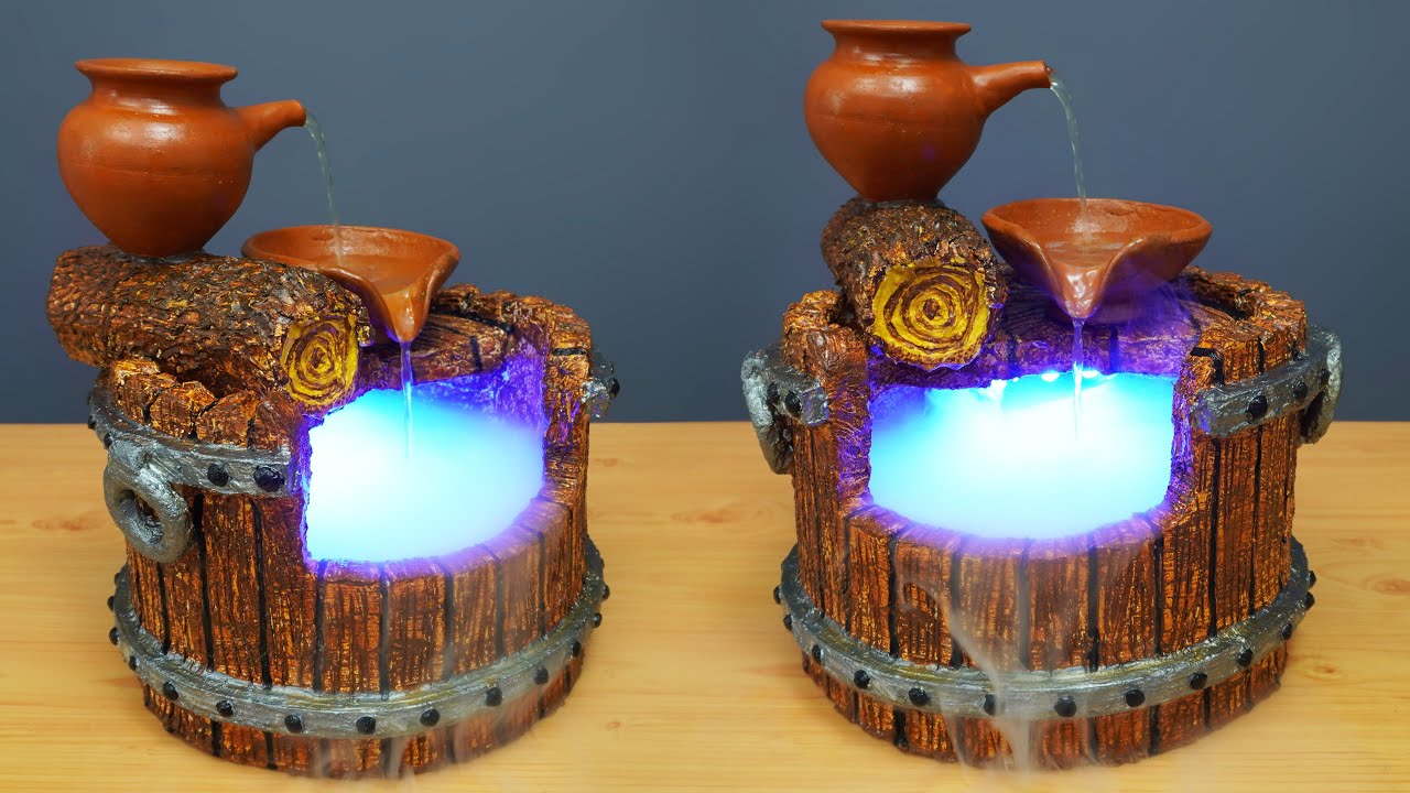 DIY Tabletop Water Fountain | Fake Wood Craft | Amazing Home Made ...