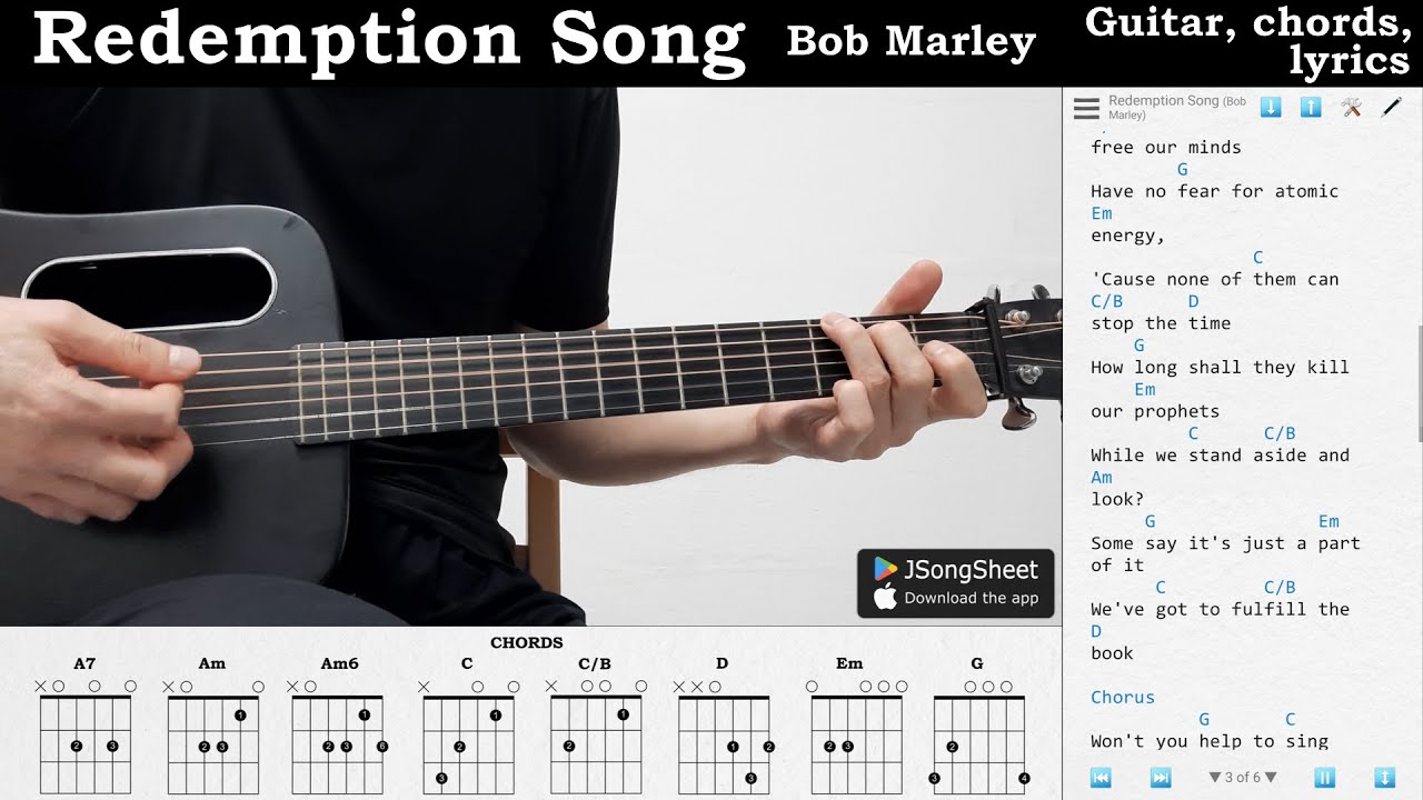 Redemption Song - Bob Marley - Guitar tutorial, Karaoke - YouTube