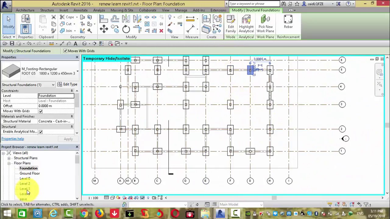 50 -Add spread footings and structural views in revit Architecture (شرح ...