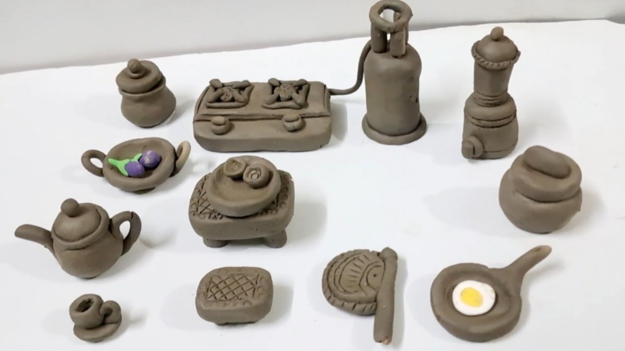Easy technique make handmade miniature kitchen set with clay।।miniature ...