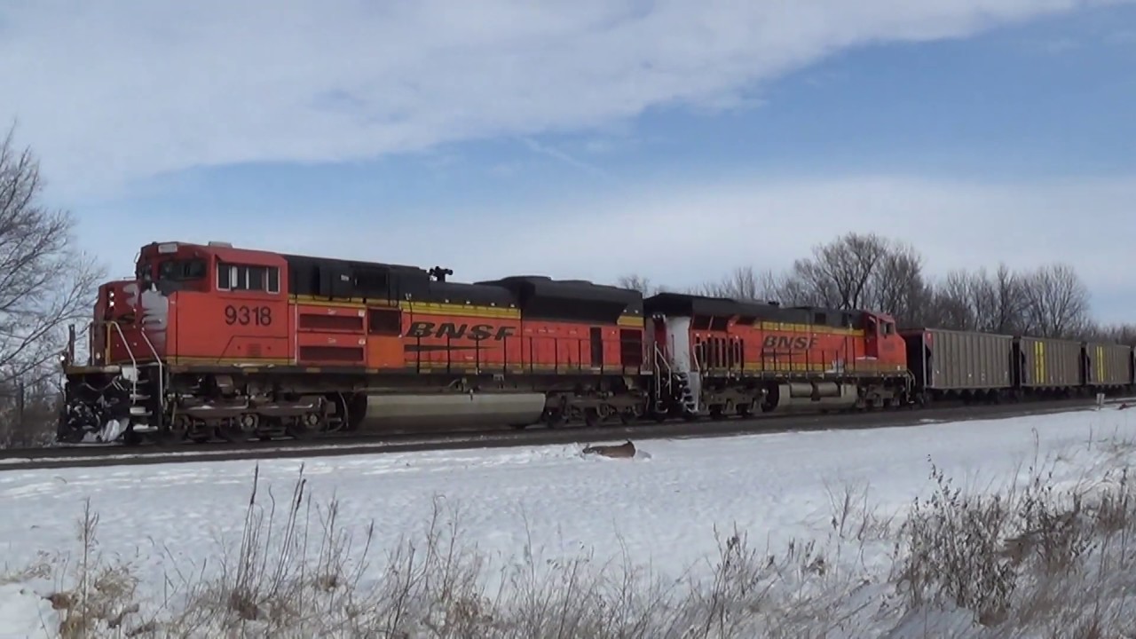 Slow, Snowy BNSF Coal Train with MAC DPU - YouTube