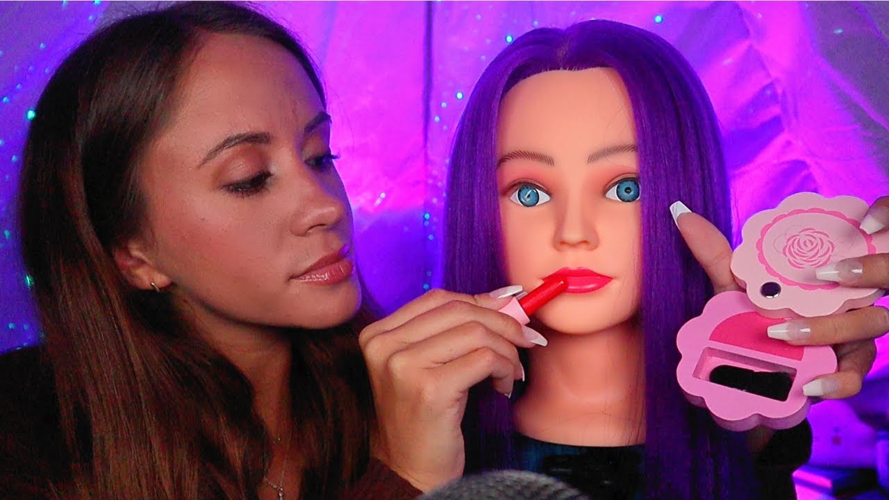 ASMR / Wooden Makeover On A Mannequin (makeup & hairplay) - YouTube
