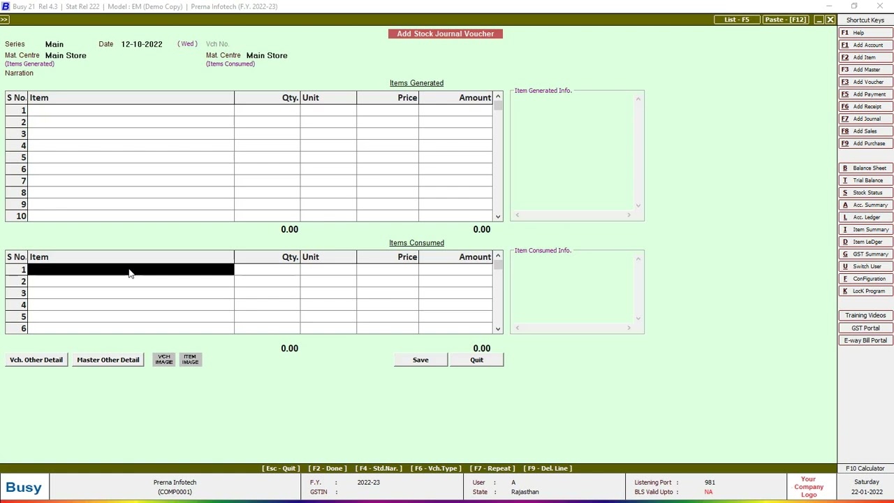 Stock Journal entry in busy accounting software - YouTube