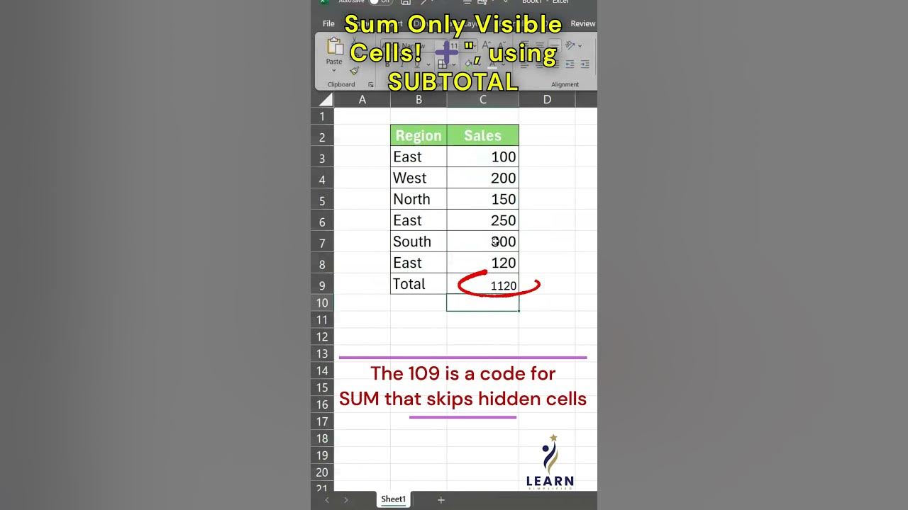 Effortlessly sum only the visible cells in Excel! 🧮 #ExcelHacks #QuickExcelTips #learnsimplified ...