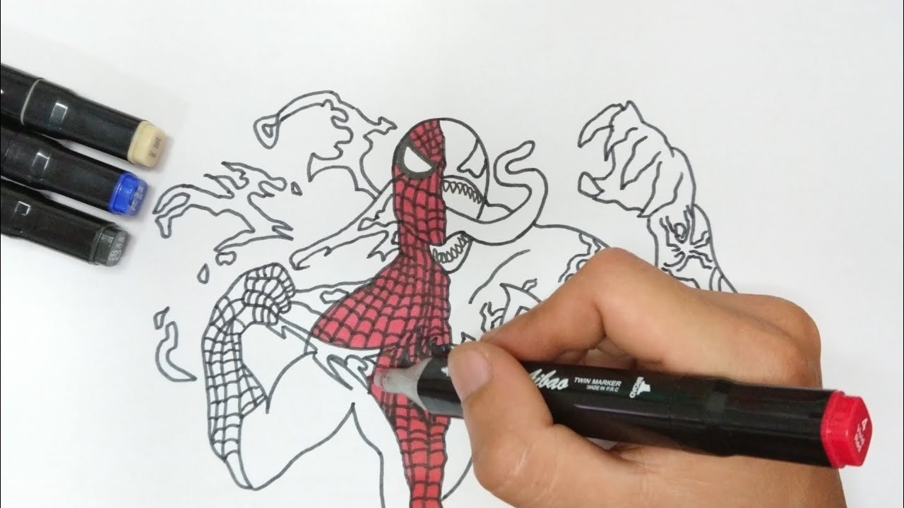 How to draw Spider-Man Changes into Venom (Draw & Color) - YouTube