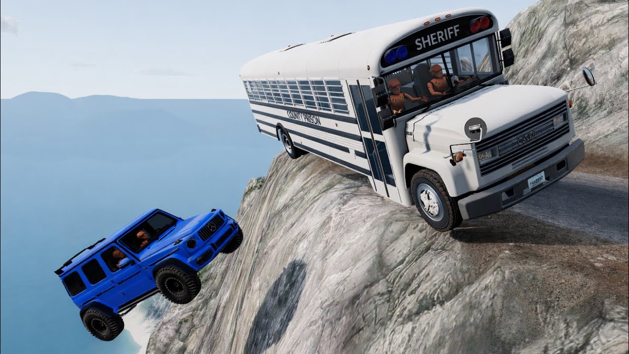 Unbelievable! School Bus vs Car on Dangerous Cliff Road 😱 | BeamNG ...