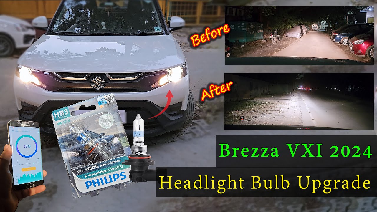Brezza headlight bulb upgrade from stock to Philips XtremeVision Pro150 ...