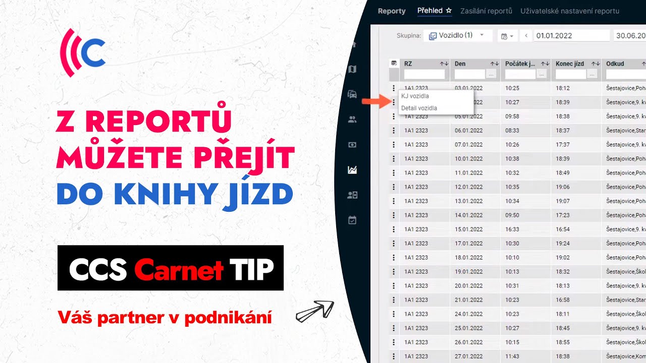 Z reportů můžete přejít do knihy jízd - CCS Carnet Profesionální ...