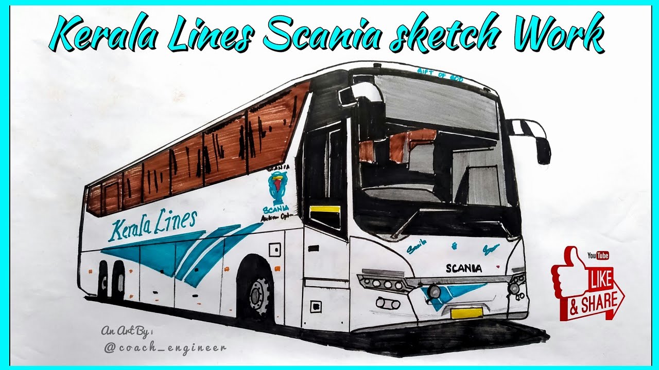 Kerala Lines Scania bus drawing /sketching - YouTube