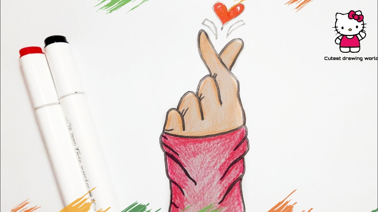 How to draw aTumblr Korean Heart || A Beautiful Girl Hand Holding Love ...