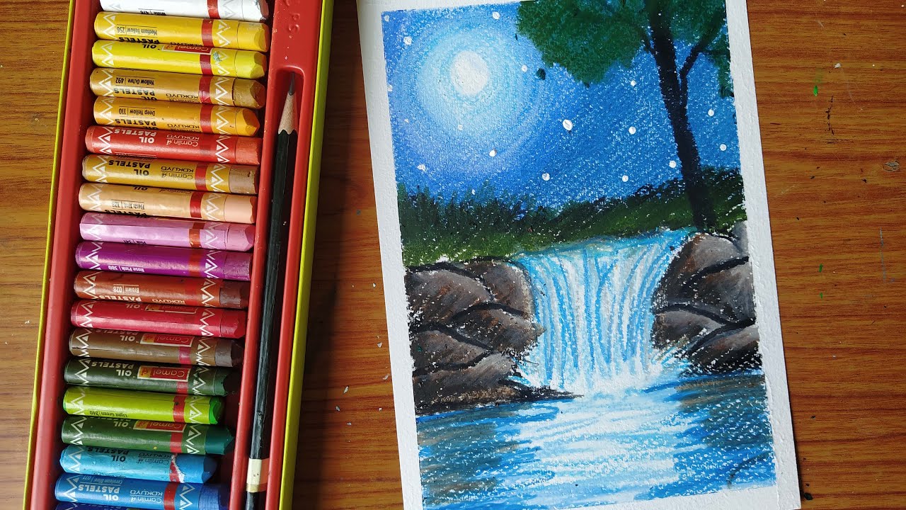 Oil Pastel Drawing | Waterfall Artwork | Art by Namrata Yogi - YouTube